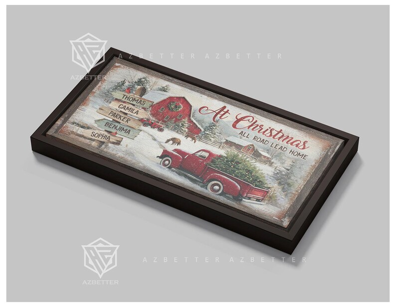 Personalized at Christmas All Road Lead Home Farmhouse Red Truck Canvas ...