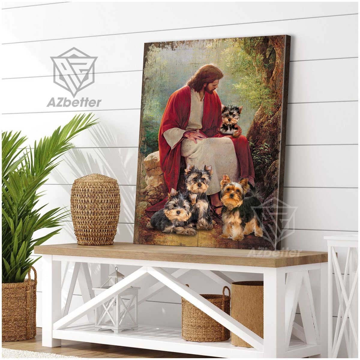 Canvas God With Yorkshire Terrier Canvas Yorkshire Dog Lovers - Etsy