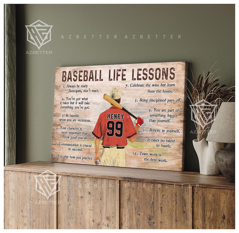 Personalized Baseball Life Lessons Canvas, Custom Player Name & Number ...
