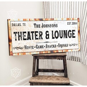 Custom Family Theater and Lounge Sign, Vintage Movie Room Decor ...