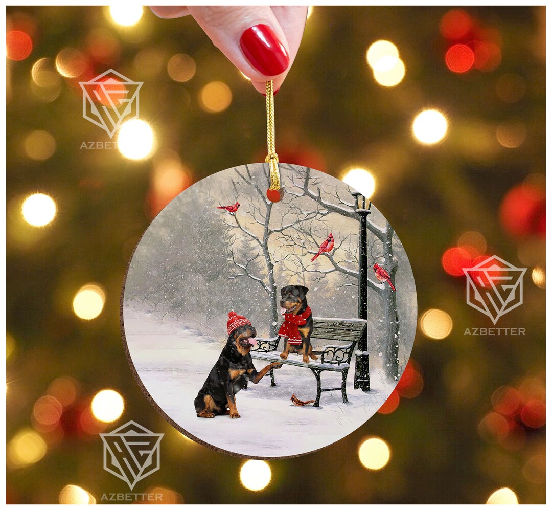 Ceramic Ornament Rottweiler Christmas Winter, Rottweiler With Cardinal ...