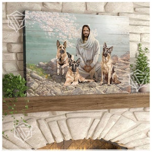 Canvas Prints German Shepherd With Jesus, German Shepherd Lovers Gift ...