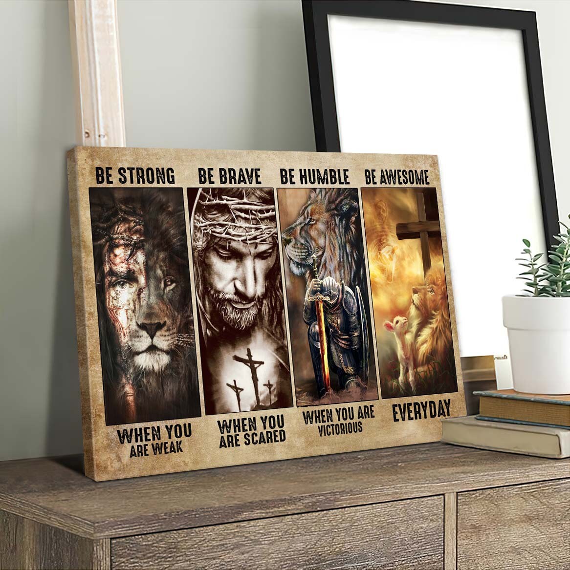 Be Strong When You Are Weak, Lion and Jesus Art Painting Canvas, God ...
