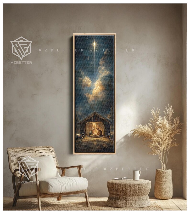 Vertical Christmas Nativity Scene Canvas Wall Art | Holy Family With ...