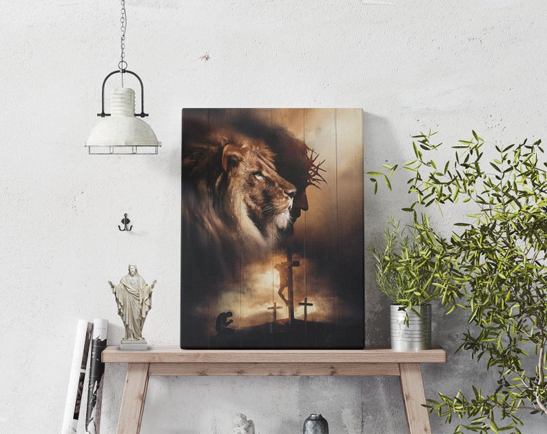 Lion and Jesus Art Painting Canvas, God Wall Art Home Decor, Gift for ...