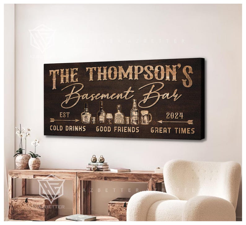 Custom Family Name Bar Sign Personalized Year Established, Rustic Home ...