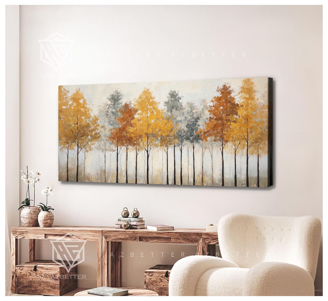 Abstract Fall Tree Painting on Canvas, Modern Autumn Forest Wall Art ...