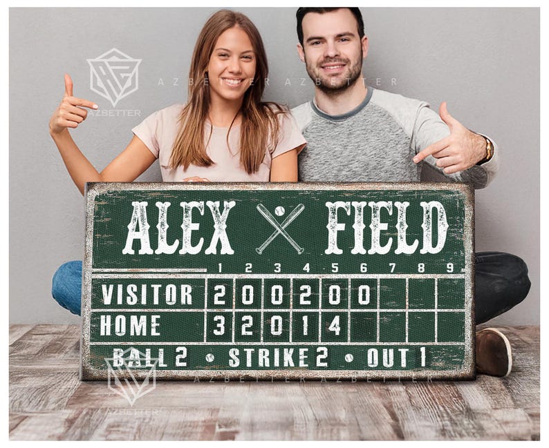 Personalized Baseball Scoreboard Sign – Vintage Game Room Wall Art ...