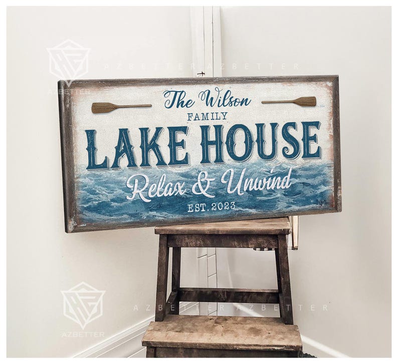 Personalized Lake House Sign With Family Name, Relax & Unwind, Rustic ...