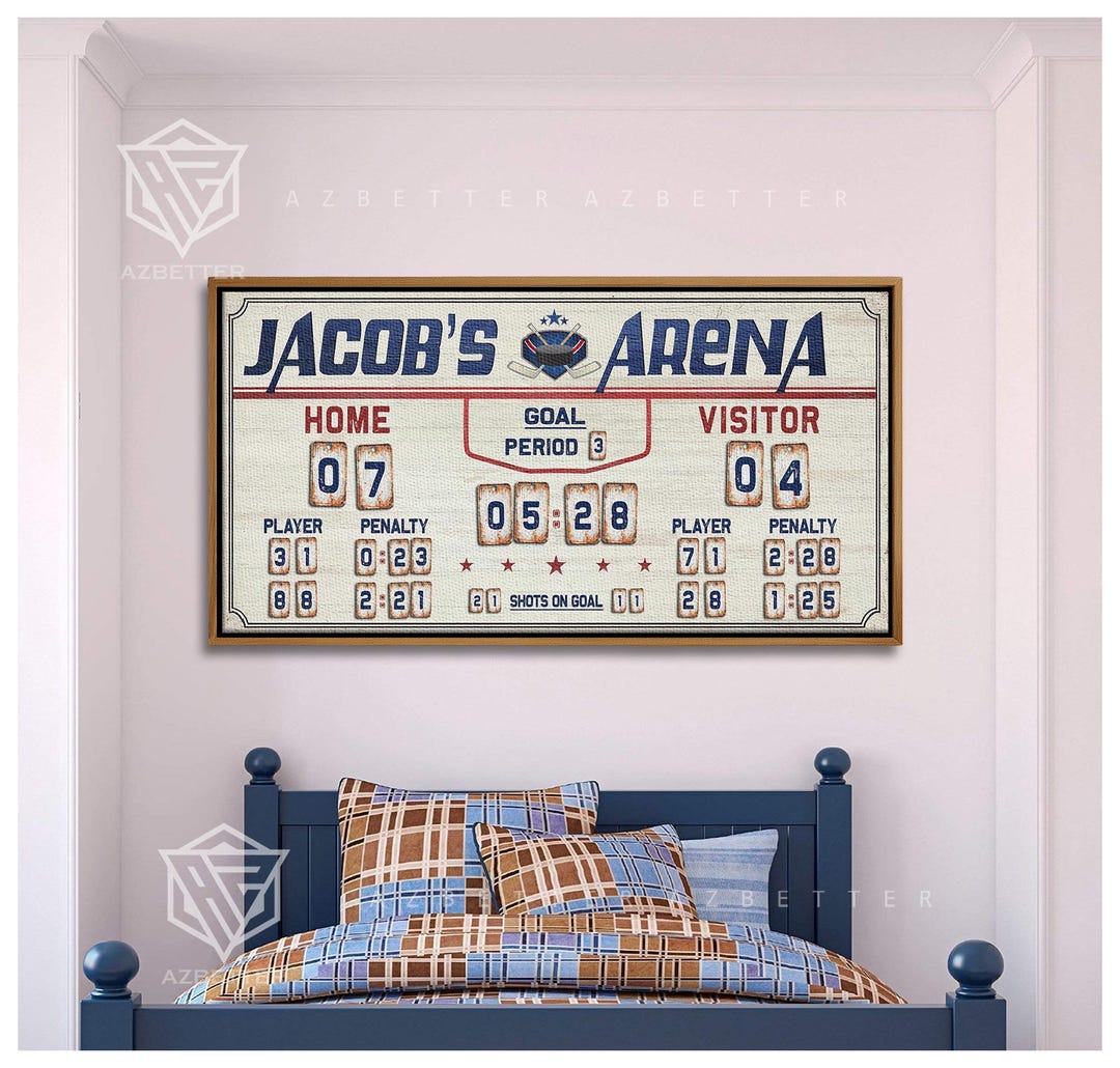 Personalized Hockey Scoreboard Sign With Custom Name, Boys Room Decor ...