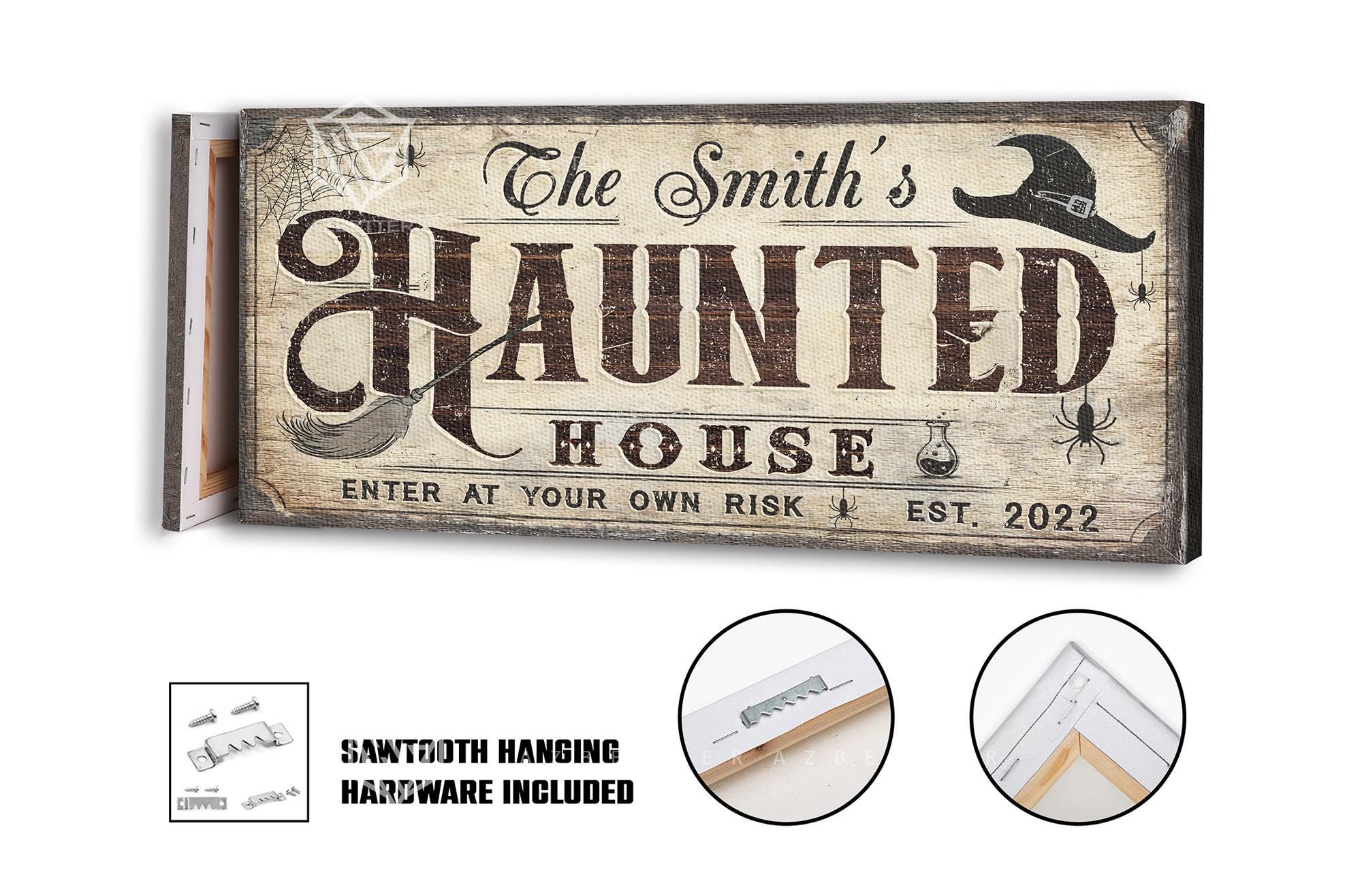 Personalized Haunted House Sign – Custom Family Name Halloween Canvas ...