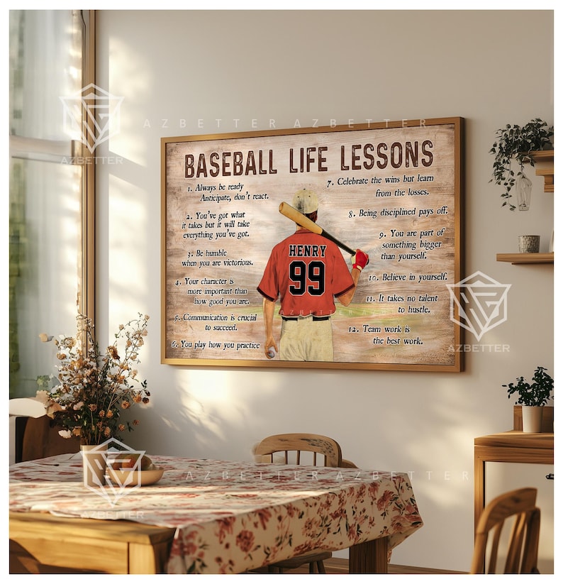 Personalized Baseball Life Lessons Canvas, Custom Player Name & Number ...