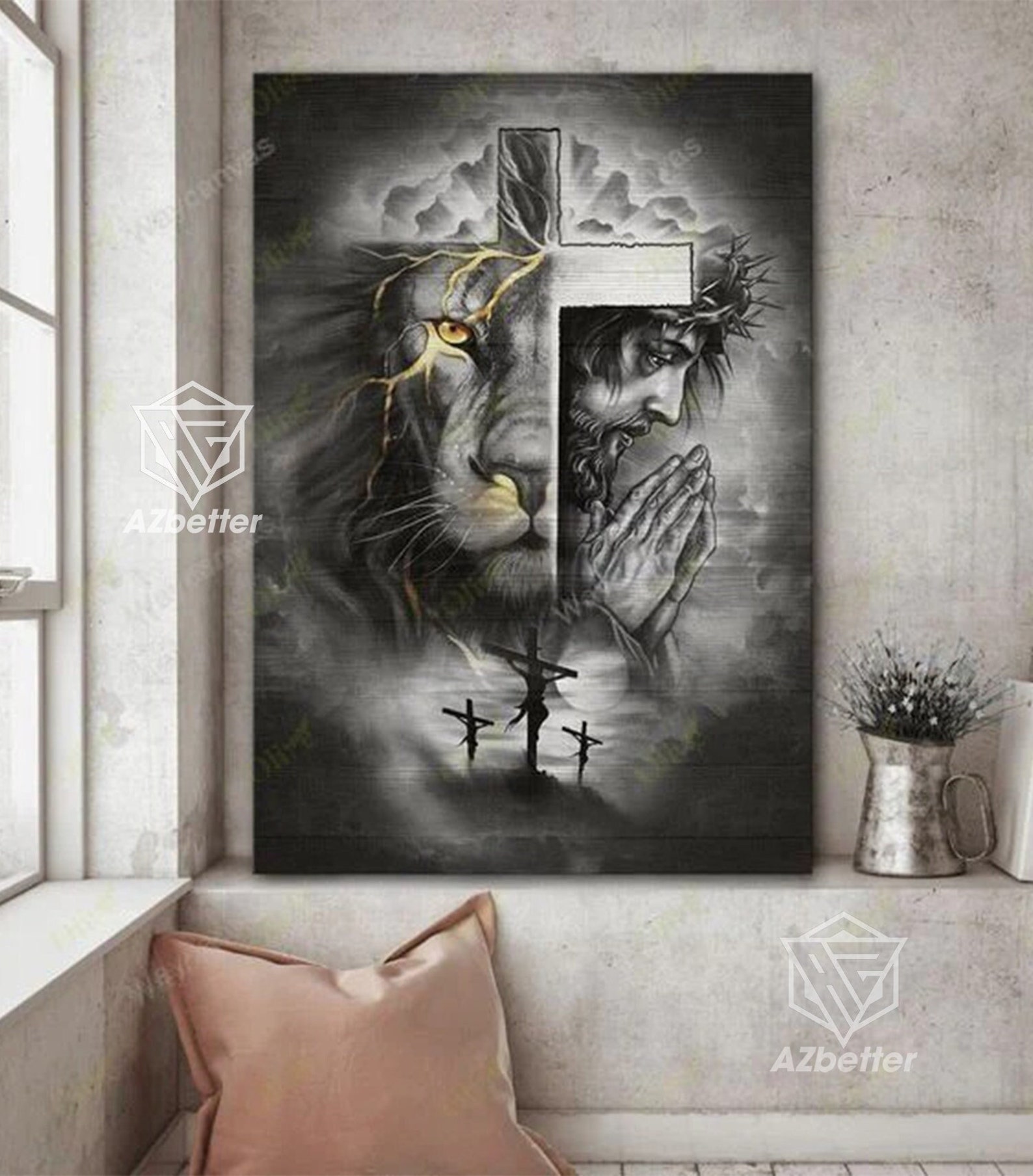 Lion and Jesus Art Painting Canvas, God Wall Art Home Decor, Gift for ...