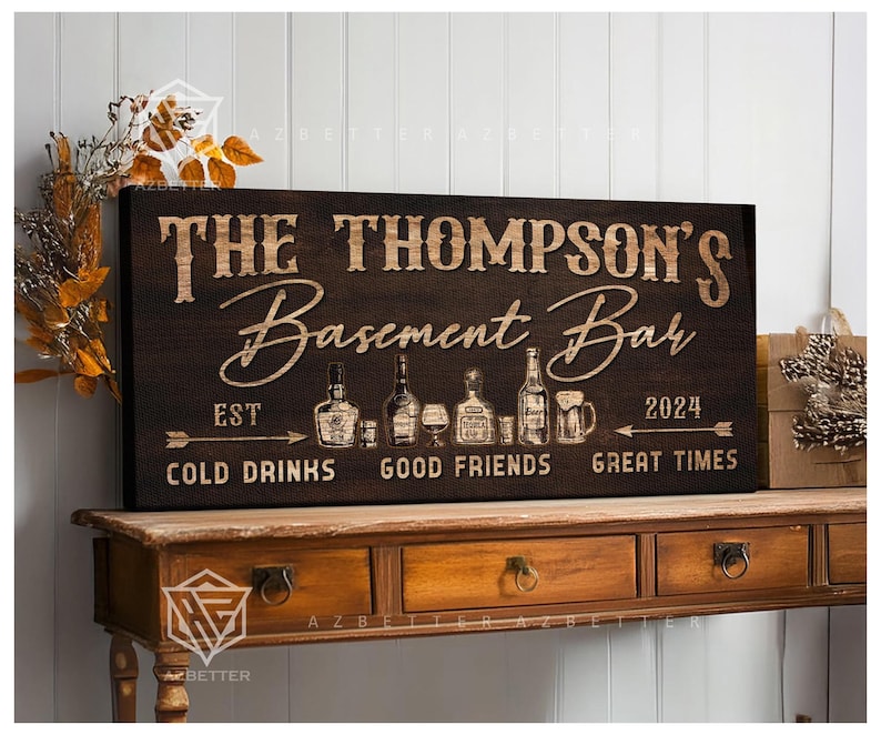 Custom Family Name Bar Sign Personalized Year Established, Rustic Home ...