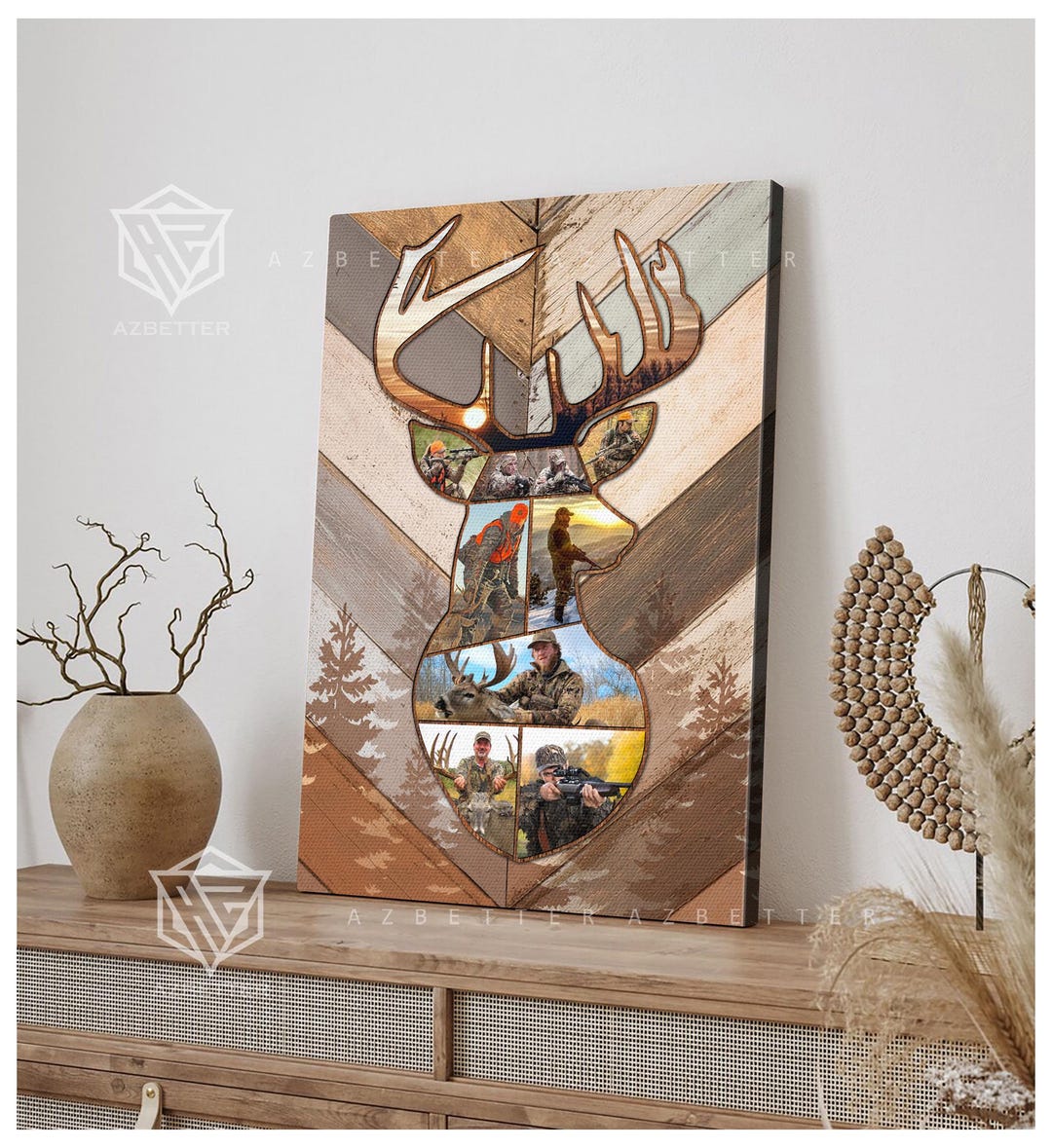 Personalized Deer Hunting Photo Collage Canvas, Custom Hunters Gift ...