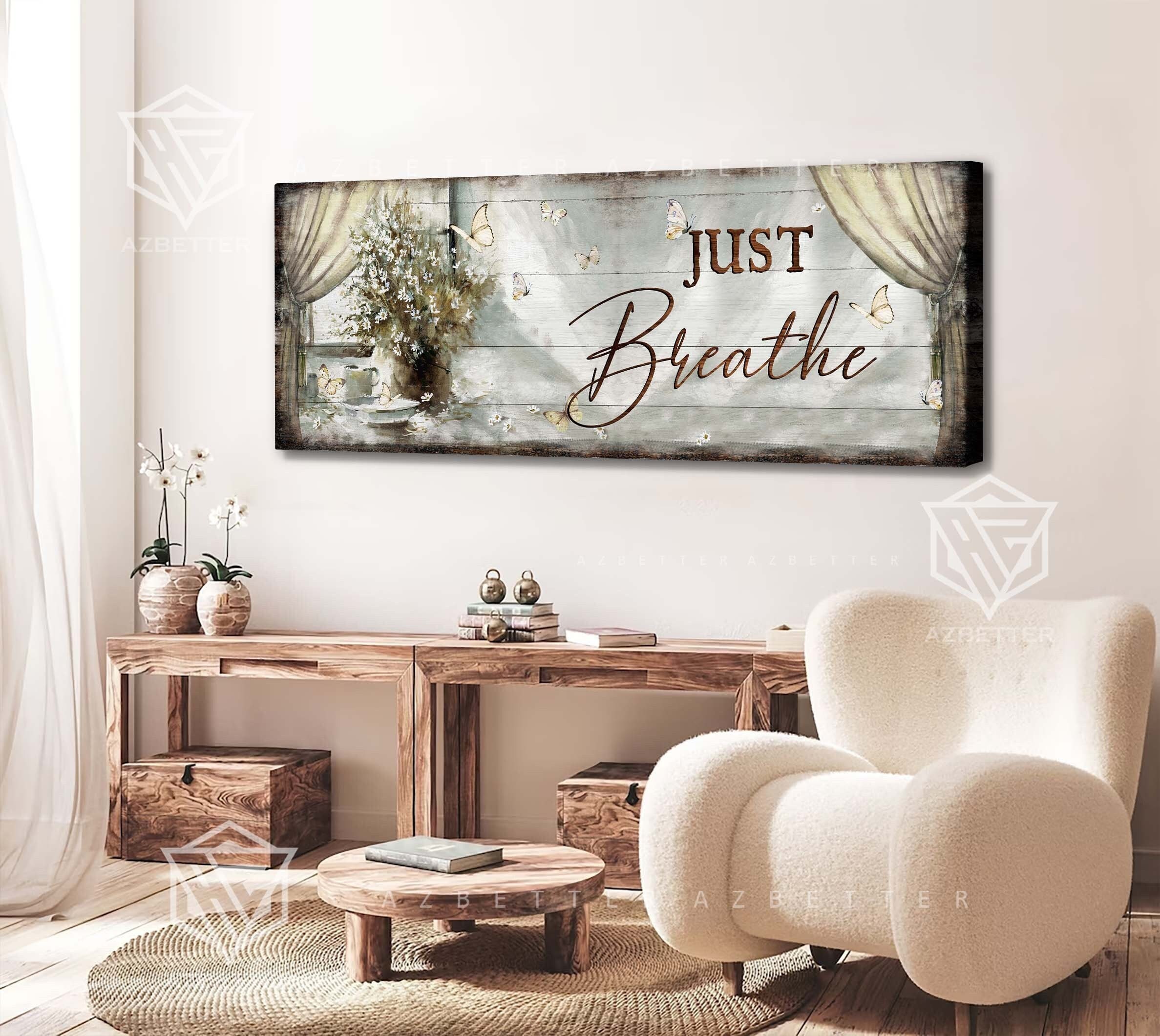Just Breathe Canvas Prints, Flower Vase by the Window Art, Rustic ...