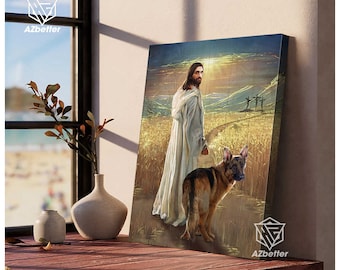 Canvas Prints German Shepherd With Jesus, German Shepherd Lovers Gift ...