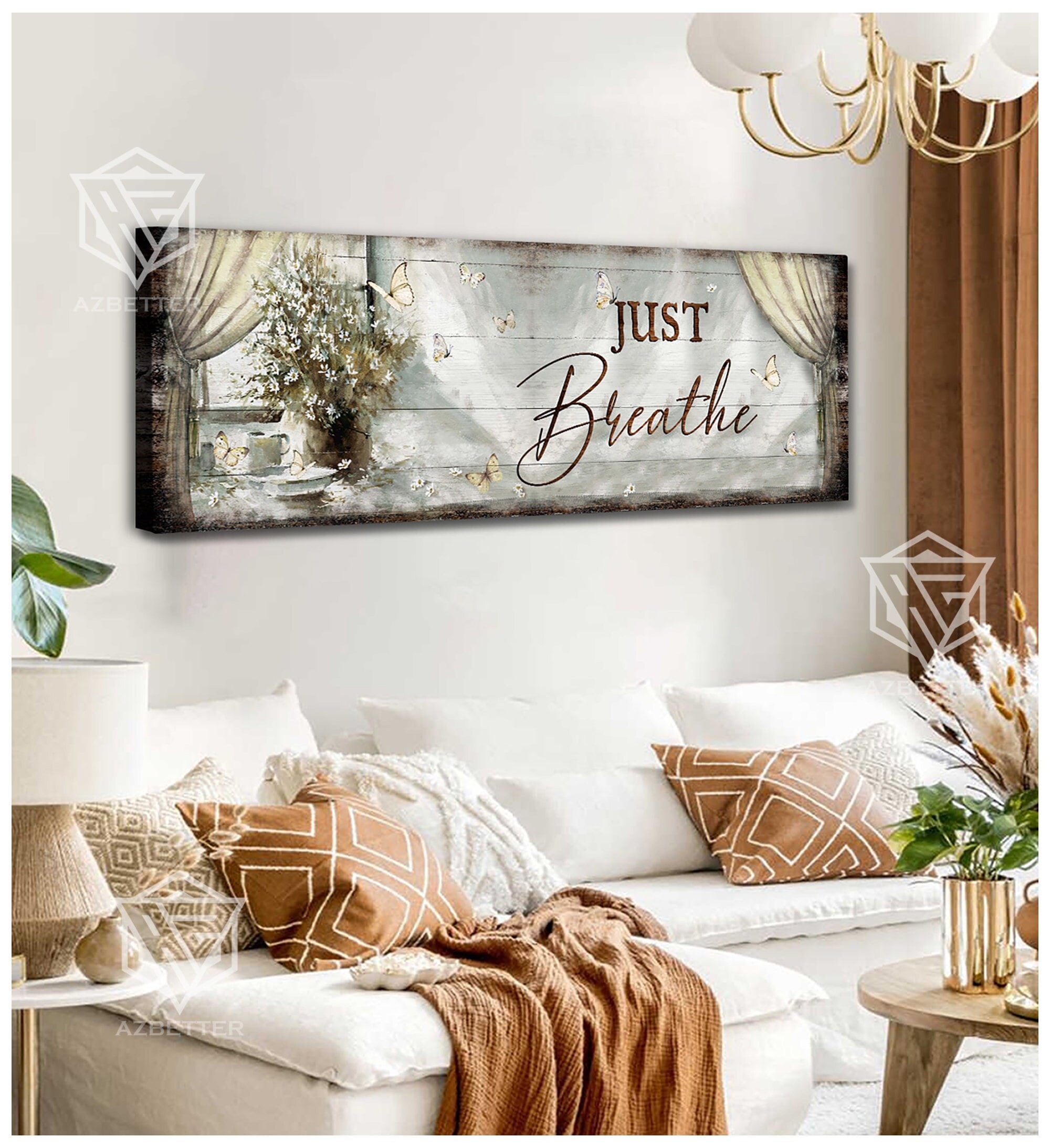 Just Breathe Canvas Prints, Flower Vase by the Window Art, Rustic ...
