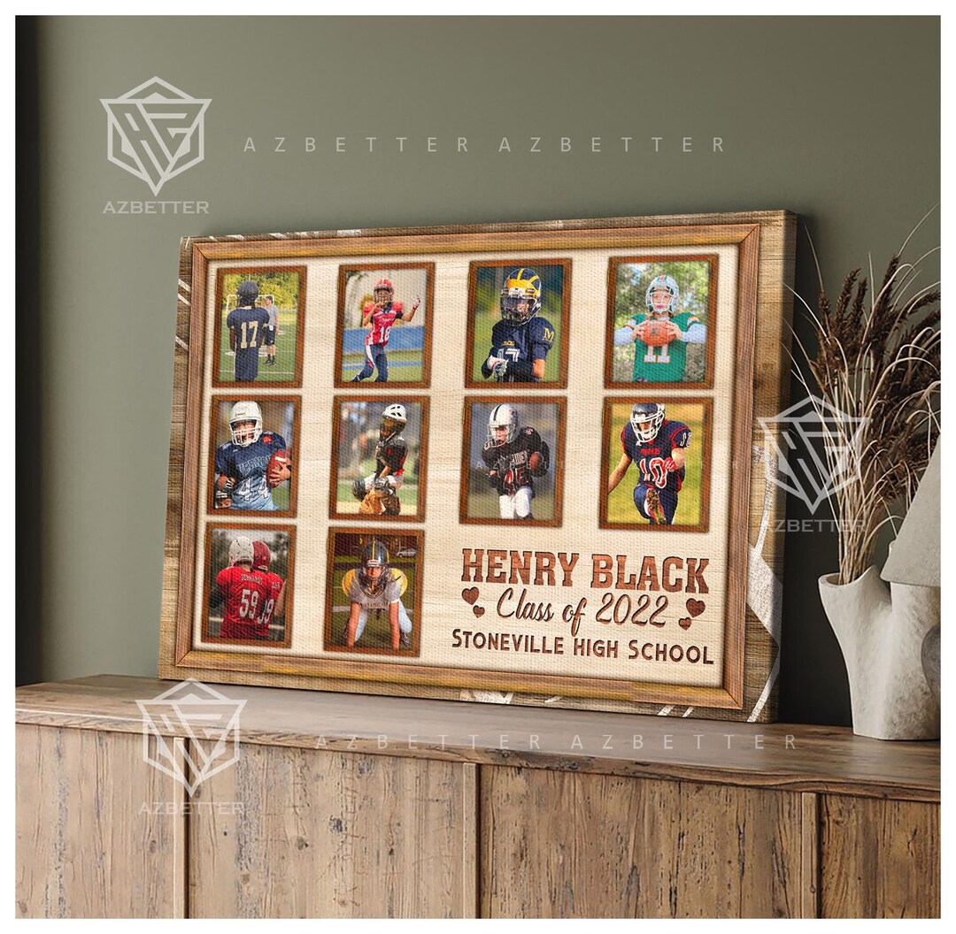Personalized Football Graduation Photo Collage Canvas, Custom Gift for ...