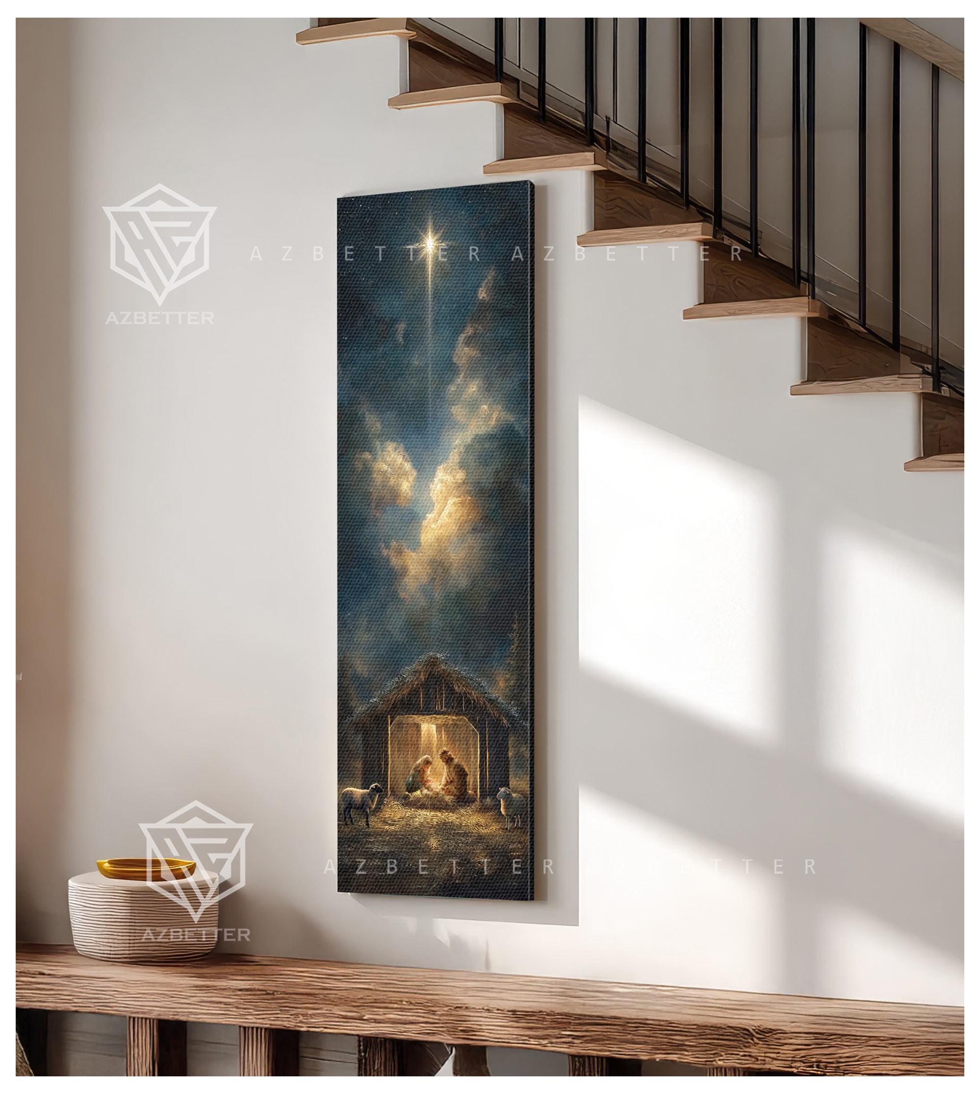 Vertical Christmas Nativity Scene Canvas Wall Art | Holy Family With ...