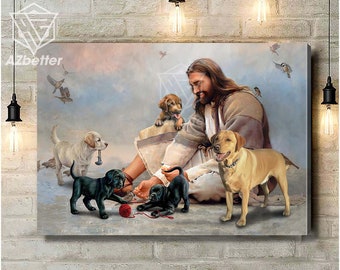 Jesus and Golden Retriever Canvas Art - Etsy