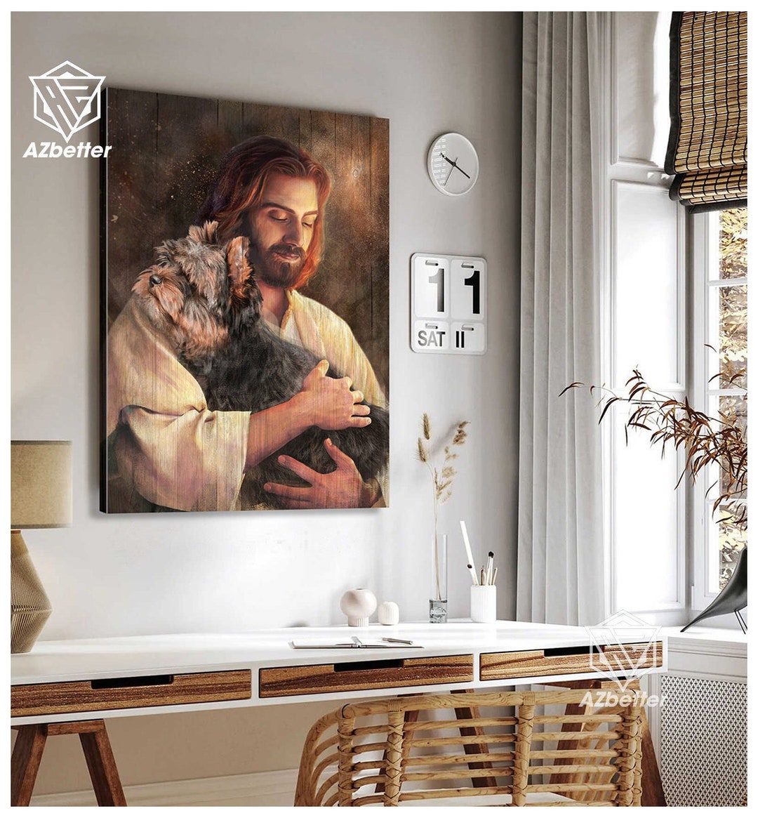 Yorkshire Terrier in the Arm of Jesus Canvas Prints, God Wall Art ...