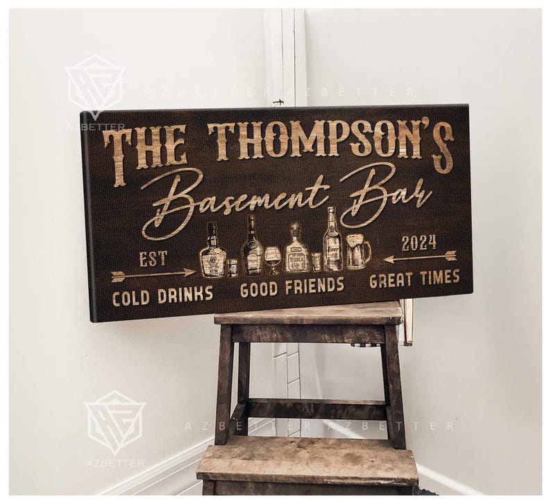 Custom Family Name Bar Sign Personalized Year Established, Rustic Home ...