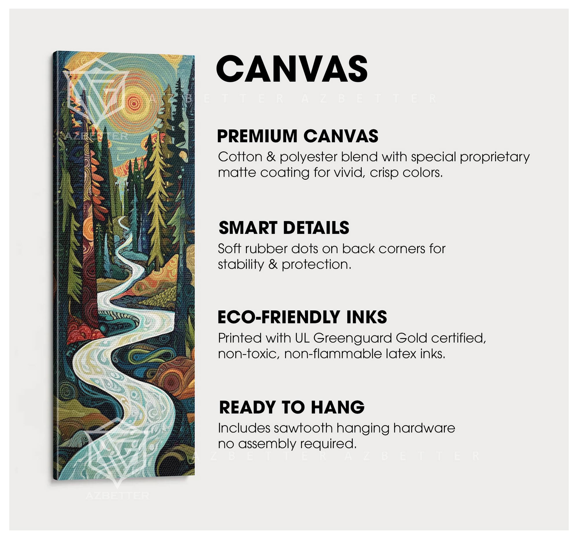 Tall Skinny River Landscape Canvas, Vertical Forest Wall Art, Modern ...