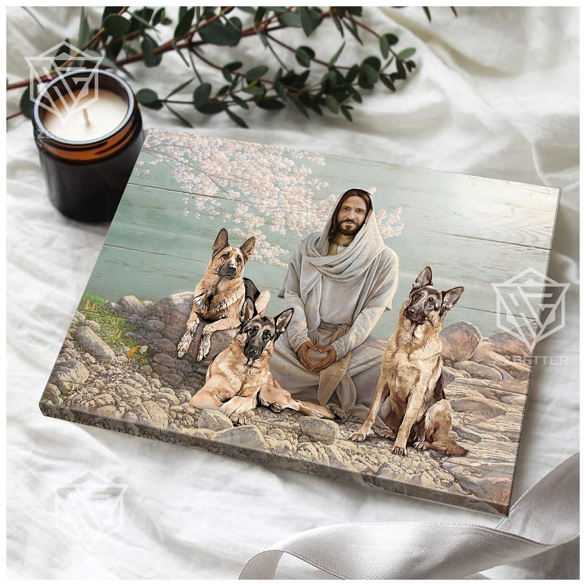 Canvas Prints German Shepherd With Jesus, German Shepherd Lovers Gift ...