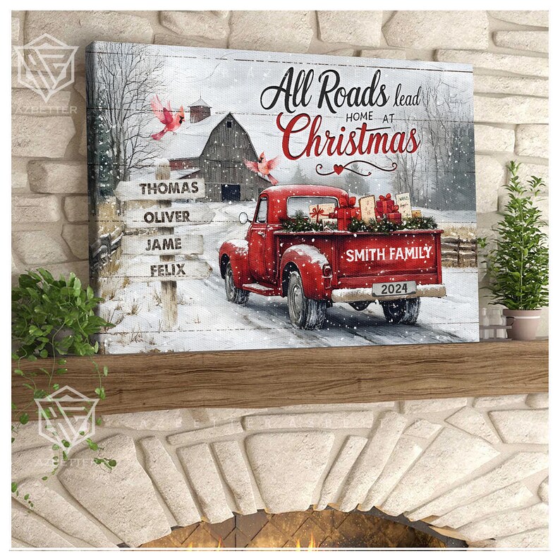 Personalized Family Christmas Sign With Names All Roads Lead Home at ...