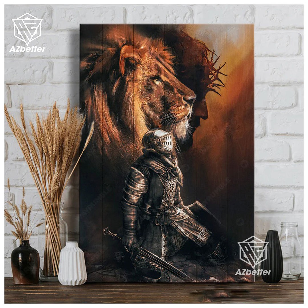 Canvas Armor of God Warrior of Jesus Painting, Lion of Judah Wall Art ...