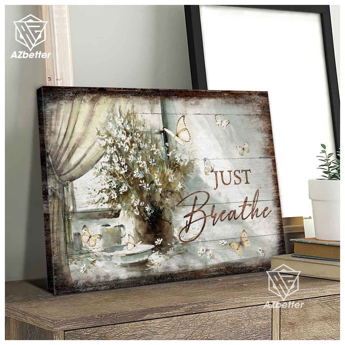 Just Breathe Canvas Prints, Flower Vase by the Window Art, Living Room ...