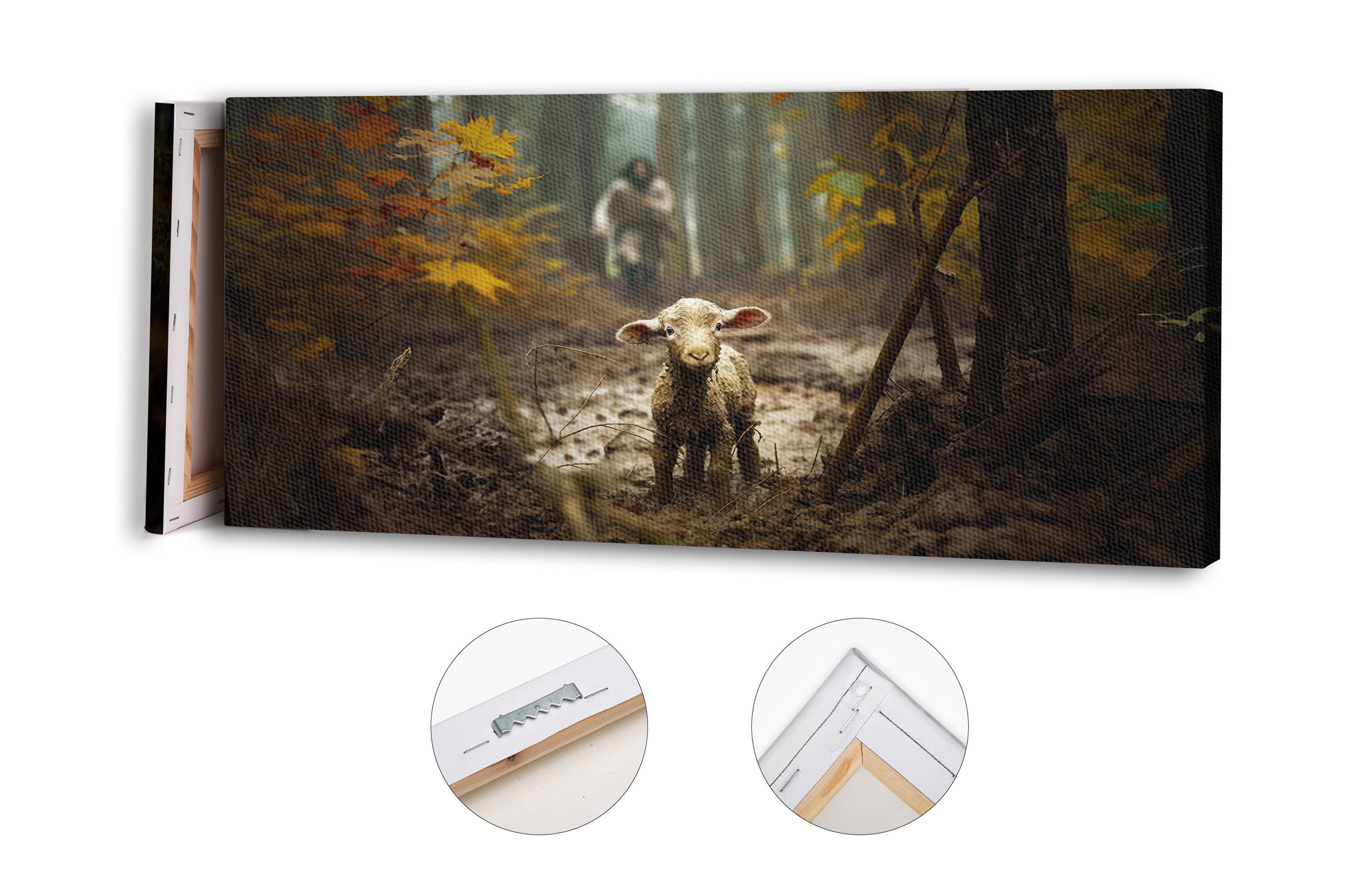 He Leaves the 99 to Rescue Me Canvas Art Jesus Running After Lost Lamb ...