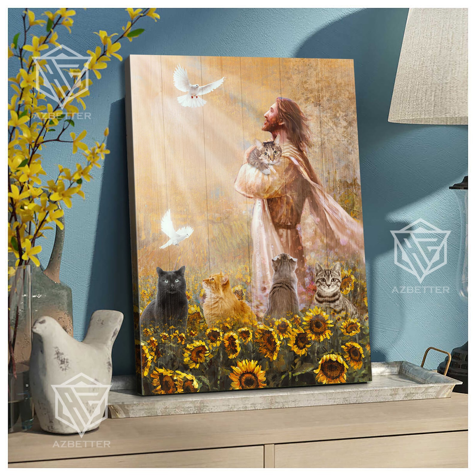 Cats With Jesus Canvas, God Wall Art, Christian Home Decor, Cat Lover ...