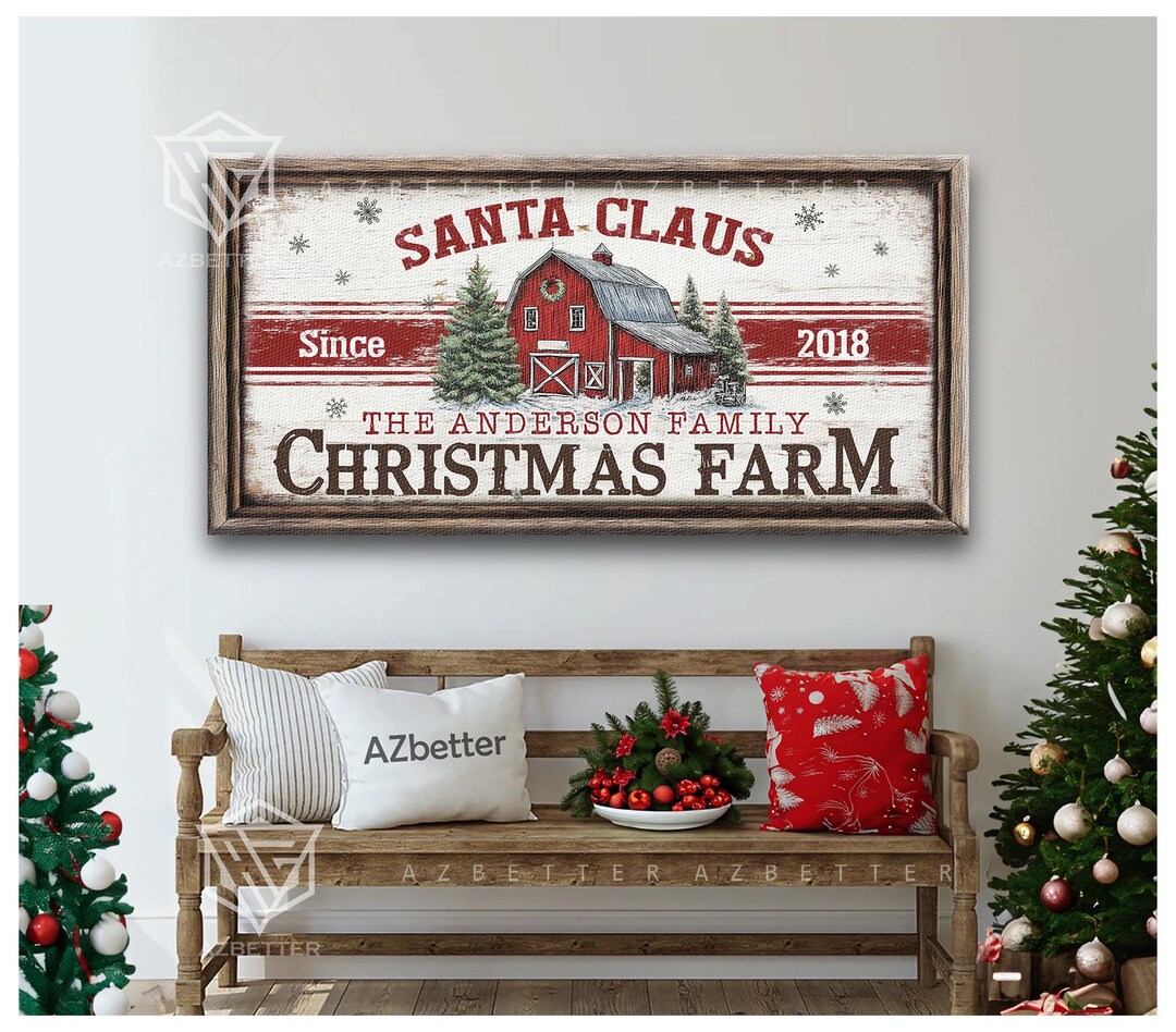 Personalized Christmas Farm Sign Custom Family Name, Vintage Santa ...