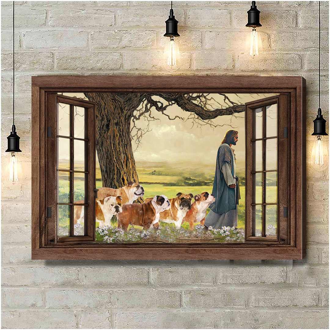God With English Bulldog Canvas, Bulldog Lovers Gift Canvas, Christian ...