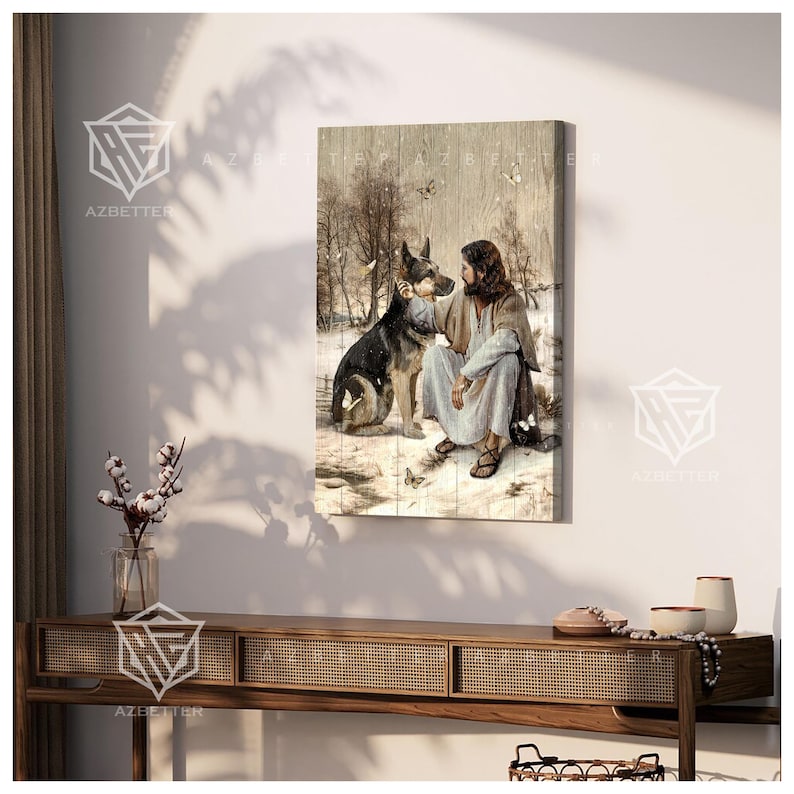 Canvas Prints German Shepherd With Jesus, German Shepherd Lovers Gift ...