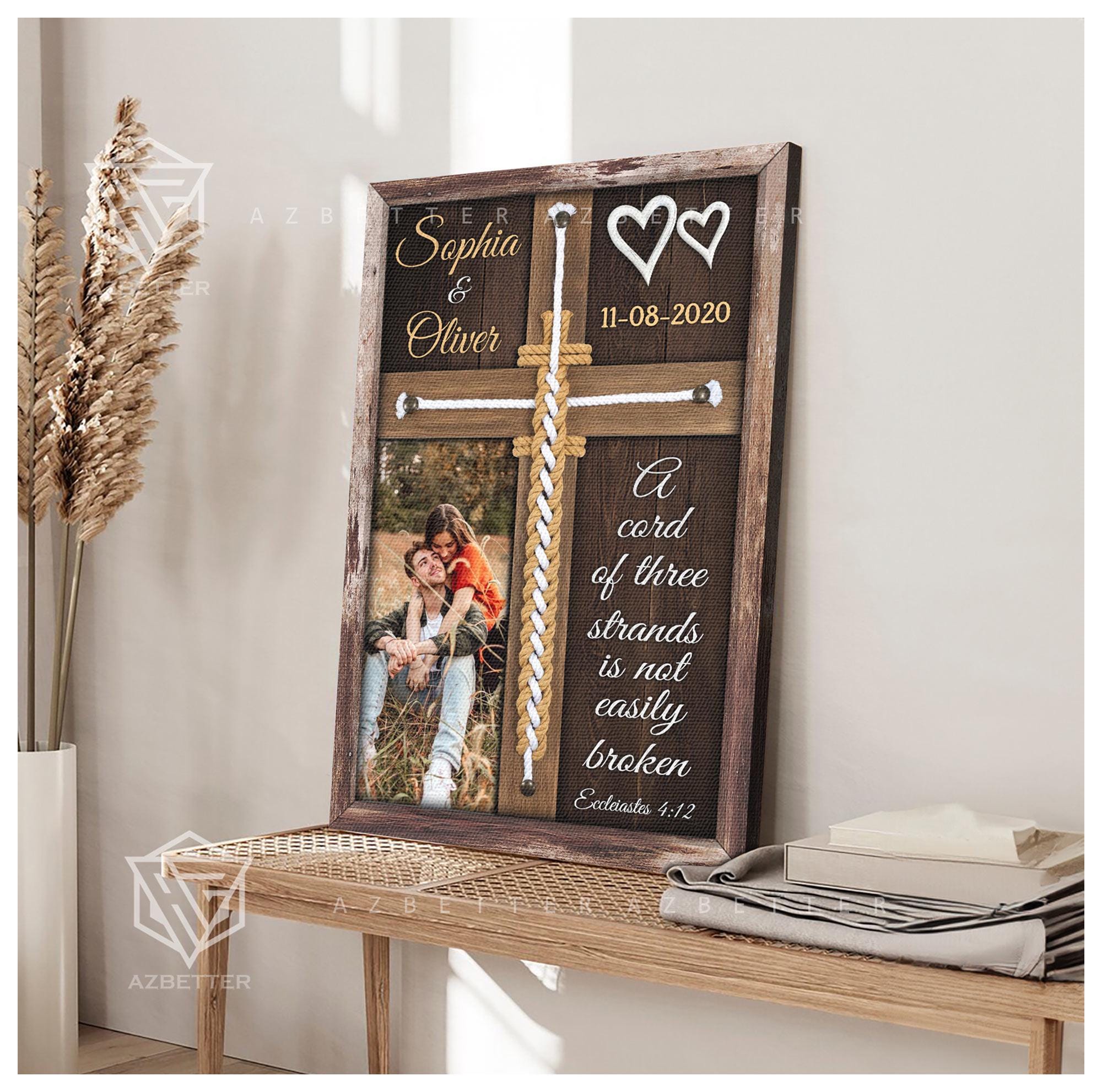 Personalized A Cord of Three Strands Canvas, Custom Couple Photo ...