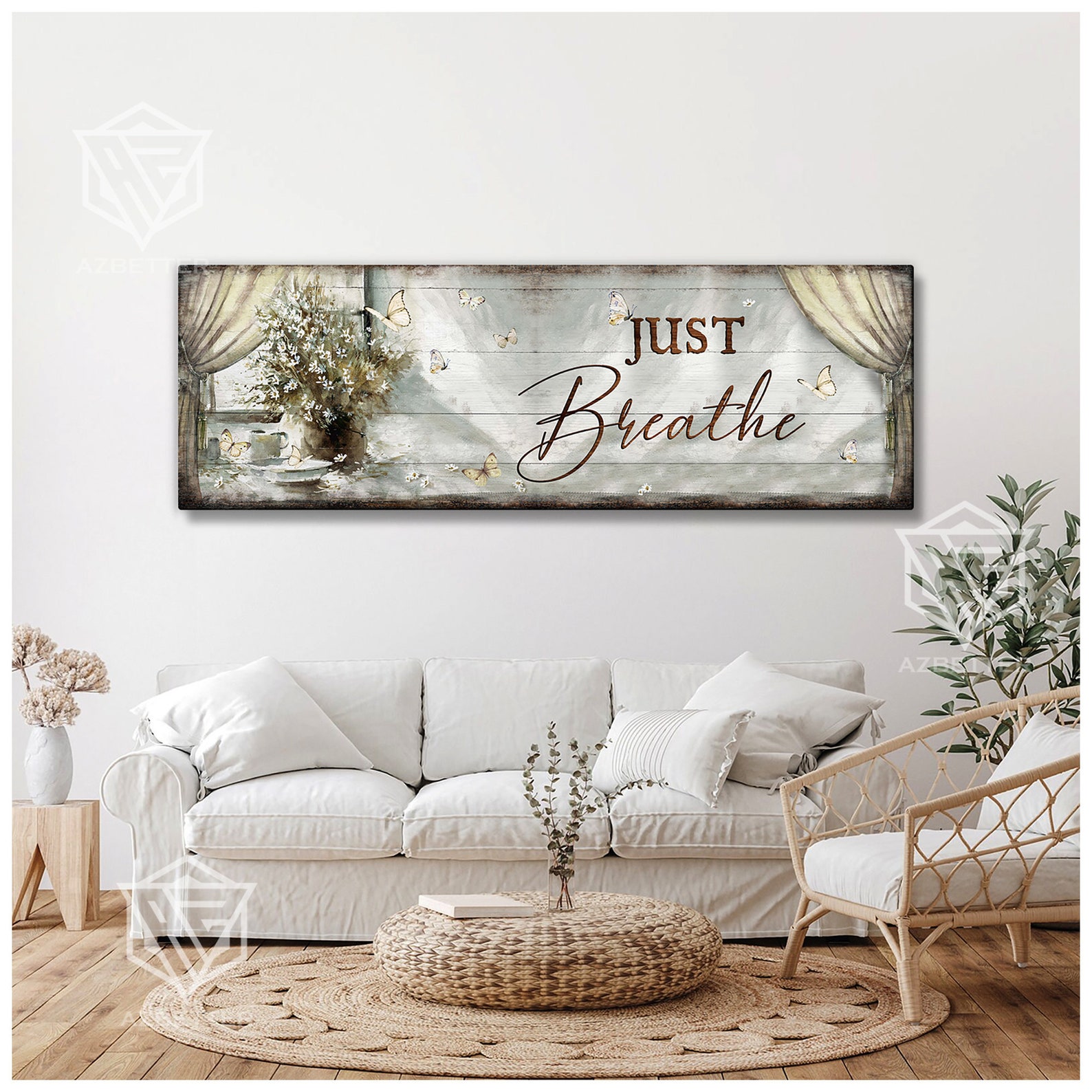 Just Breathe Canvas Prints, Flower Vase by the Window Art, Rustic ...