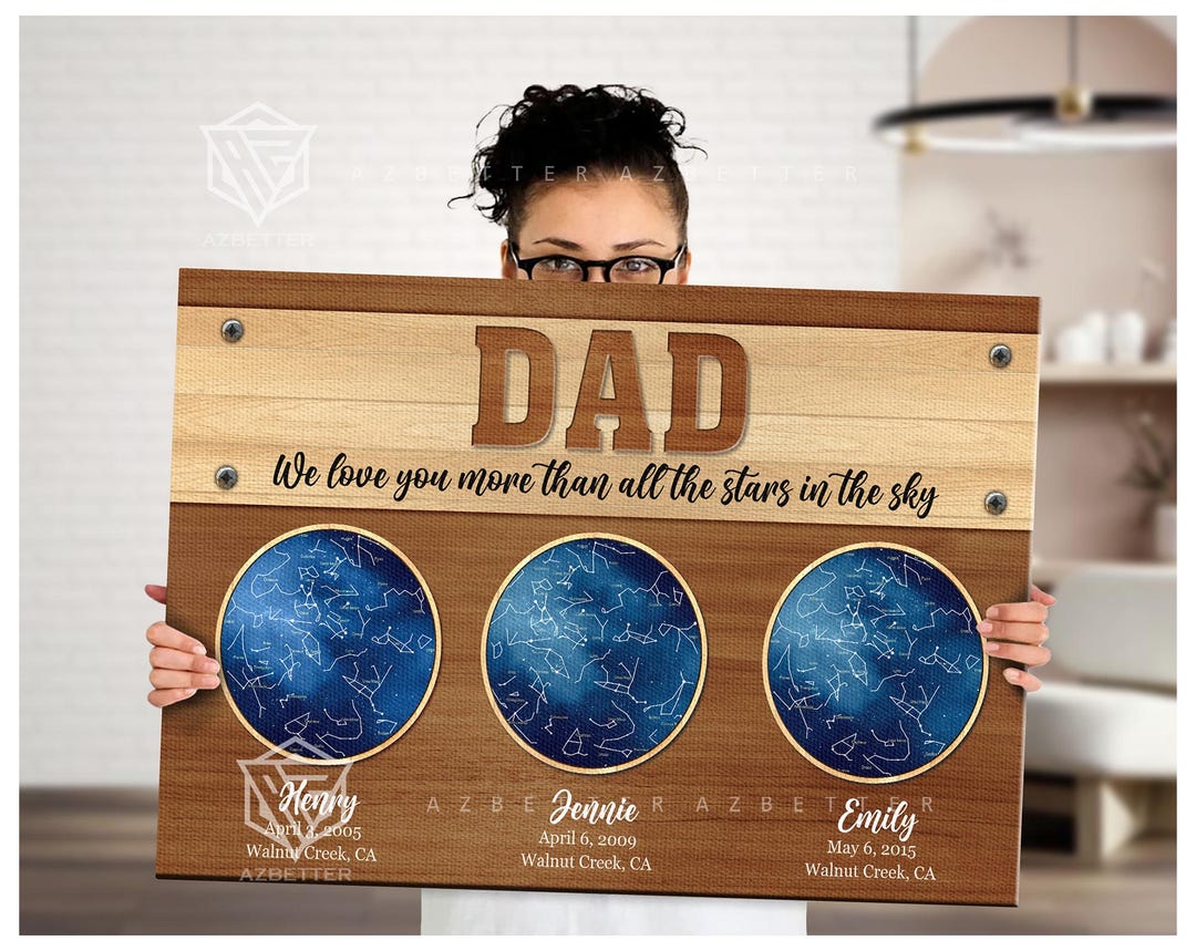 Personalized Dad Gift Custom Star Map Print With Kids Birth Dates ...