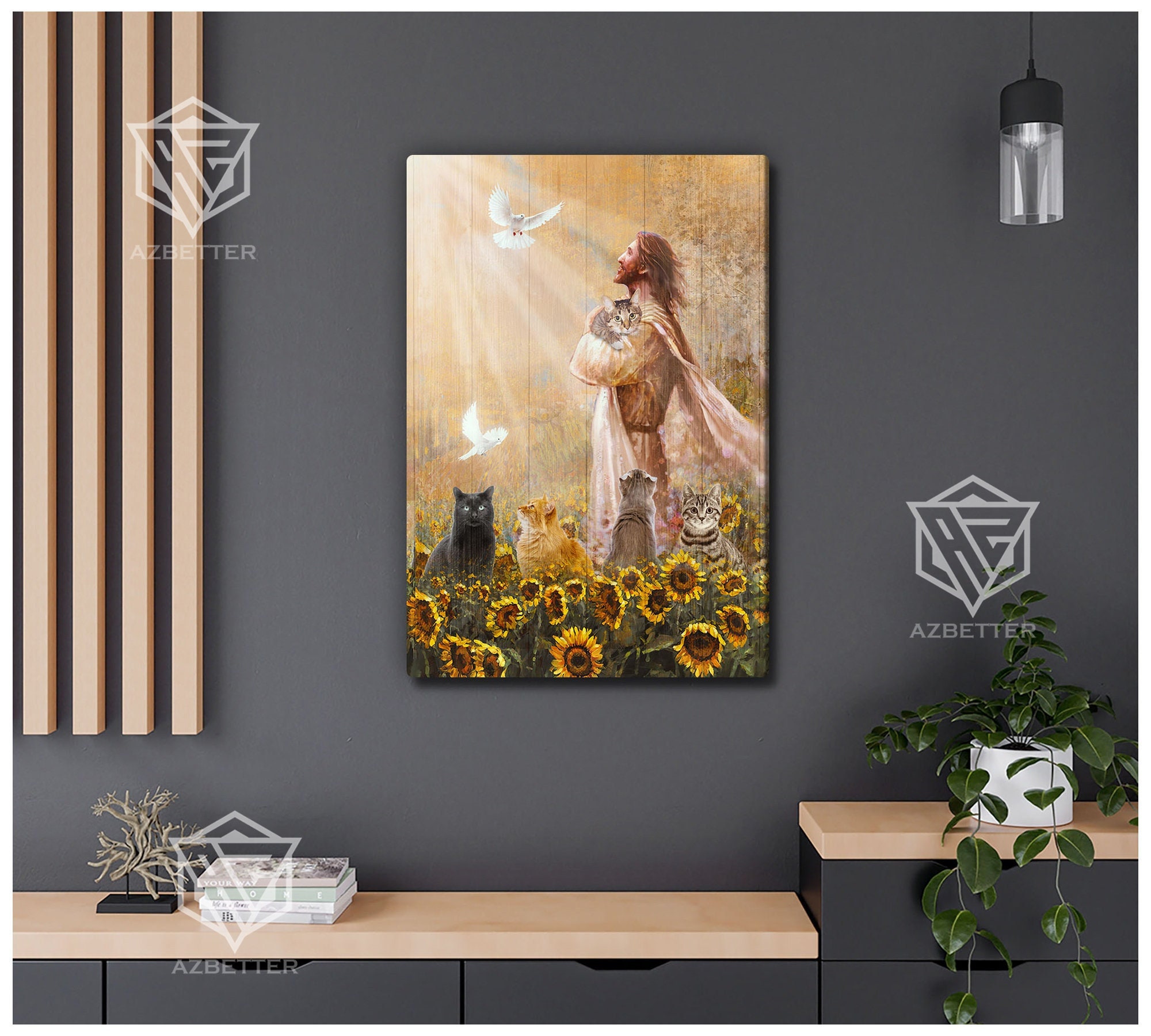 Cats With Jesus Canvas, God Wall Art, Christian Home Decor, Cat Lover ...