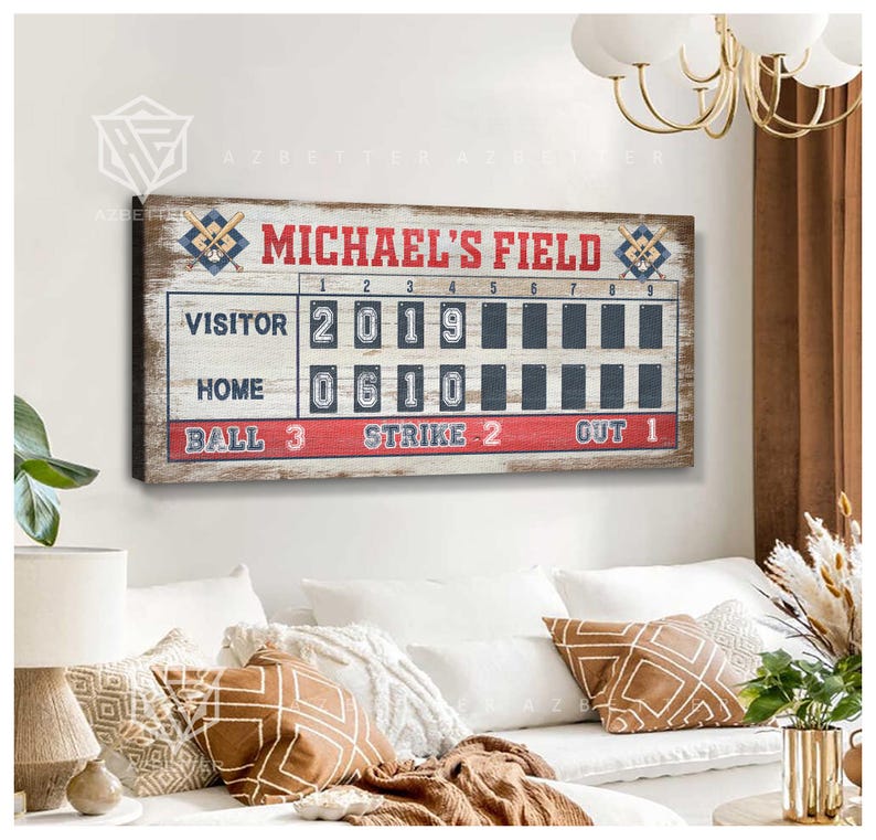 Personalized Baseball Scoreboard Sign | Custom Baseball Game Room Wall ...