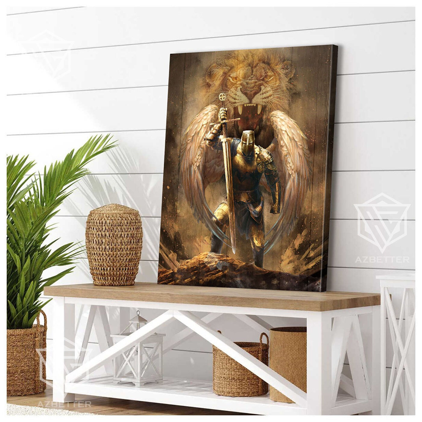 Armor of God Canvas Prints, Knight With Sword and Lion Wall Art ...