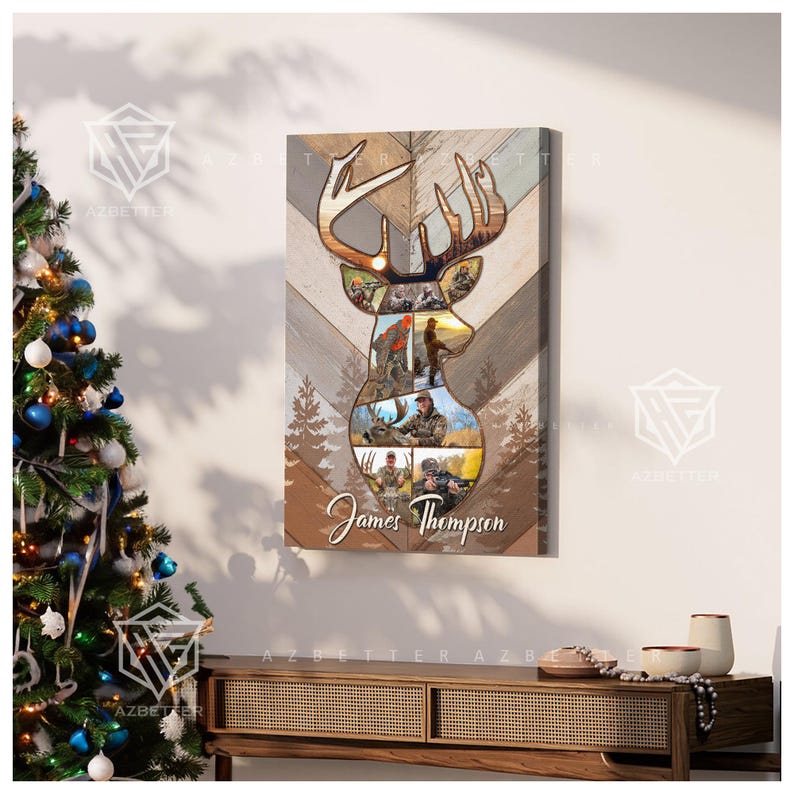 Personalized Deer Hunting Photo Collage Canvas, Custom Hunters Gift ...