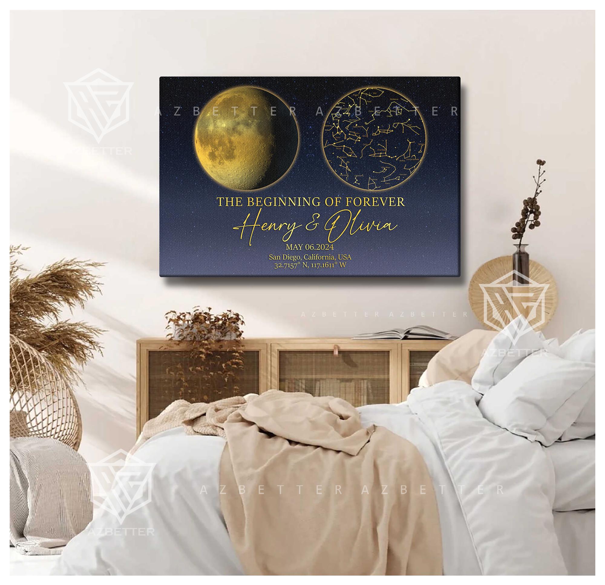 Personalized Moon Phase and Star Map Canvas – Custom Night Sky by Date ...
