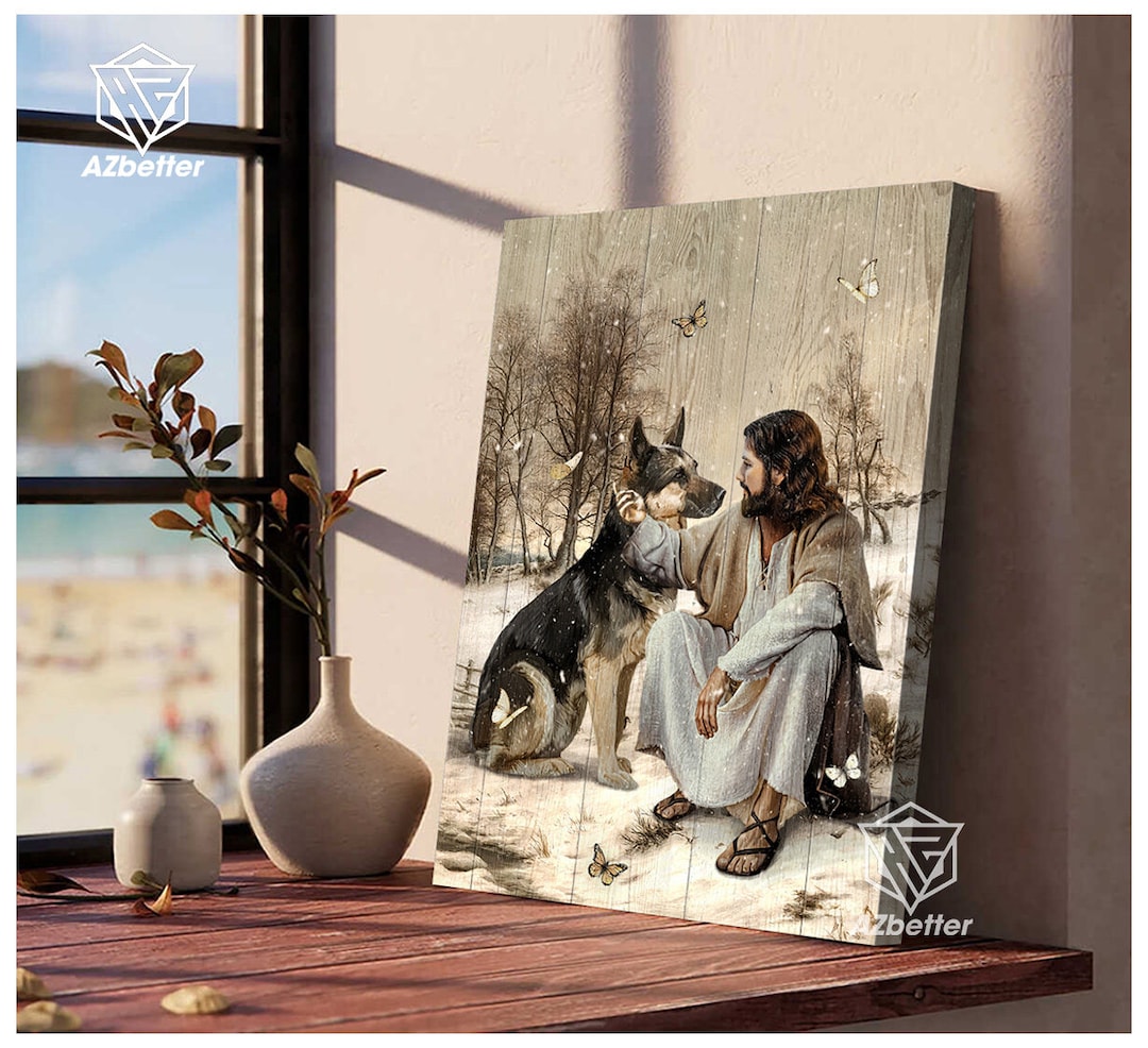 Canvas Prints German Shepherd With Jesus, German Shepherd Lovers Gift ...