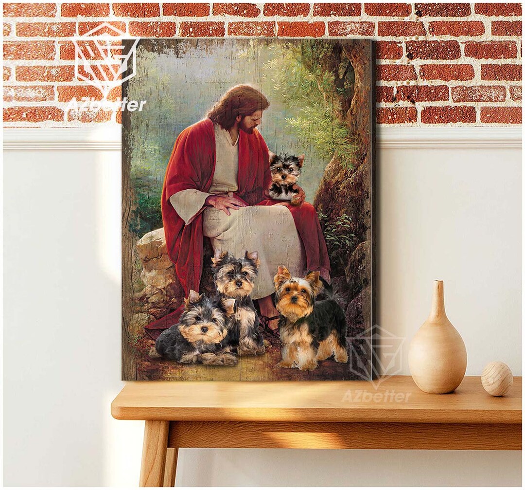 Canvas God With Yorkshire Terrier Canvas, Yorkshire Dog Lovers Gift ...