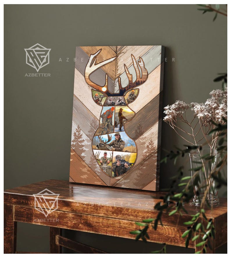 Personalized Deer Hunting Photo Collage Canvas, Custom Hunters Gift ...