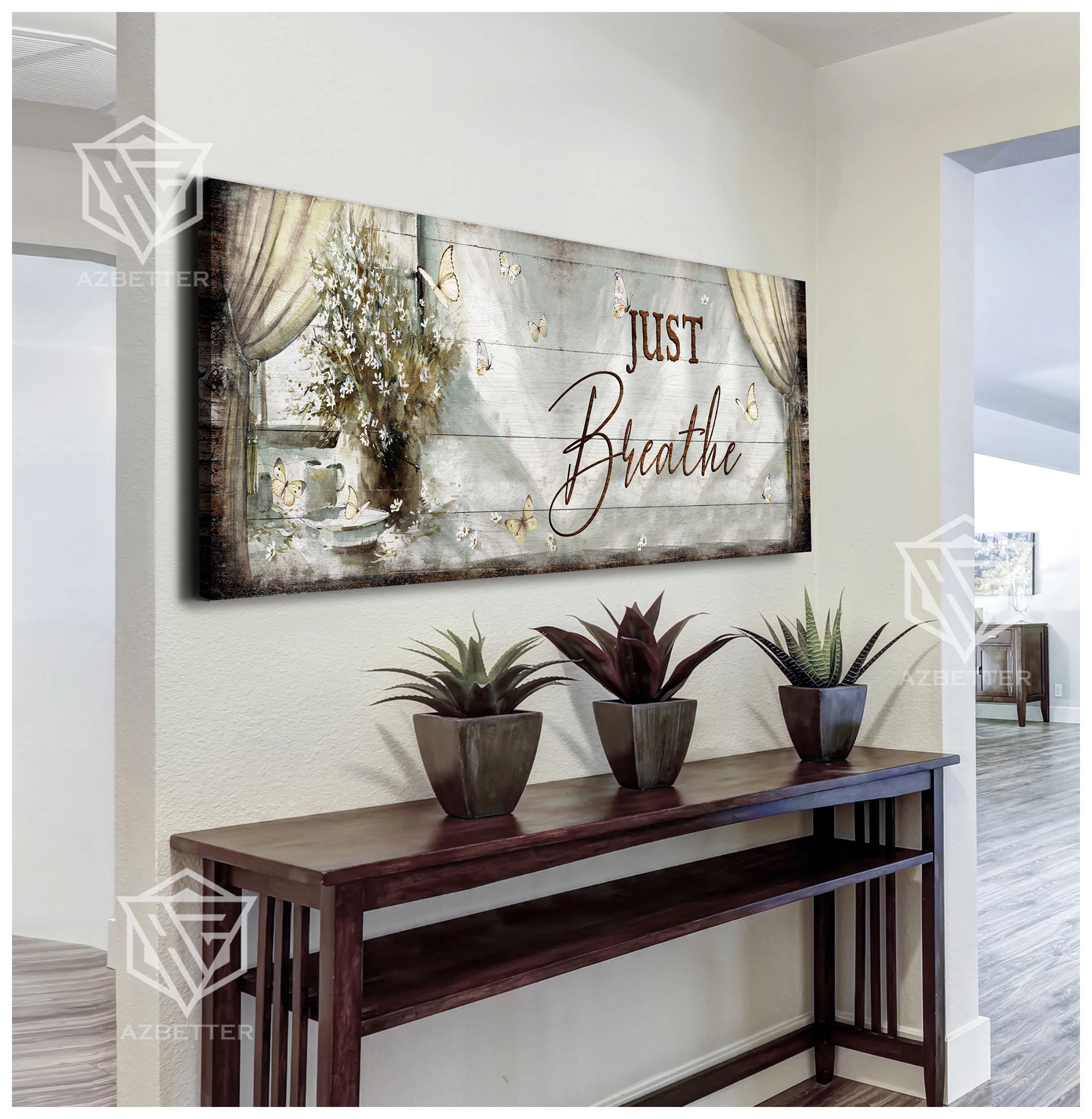 Just Breathe Canvas Prints, Flower Vase by the Window Art, Rustic ...