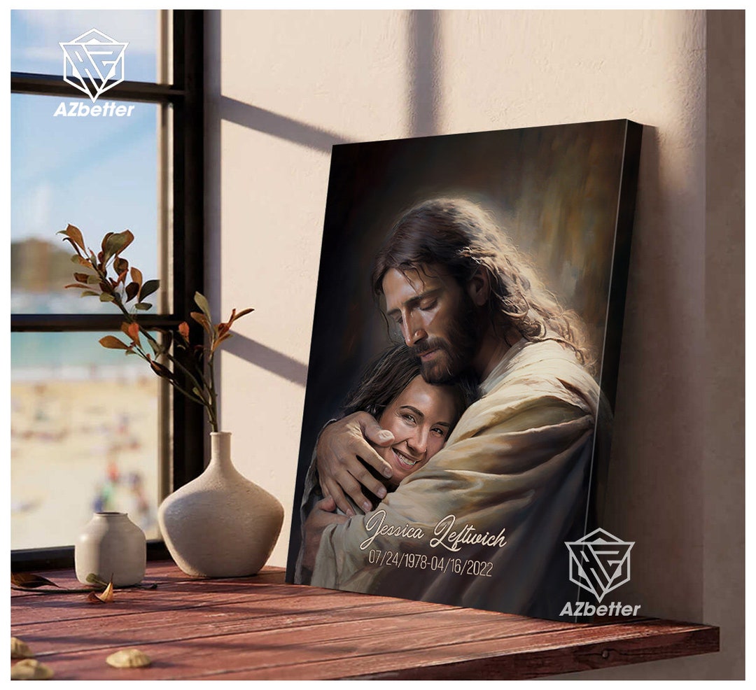 Custom Photo Safe in the Arms of Jesus Canvas, Christian Memorial Wall ...